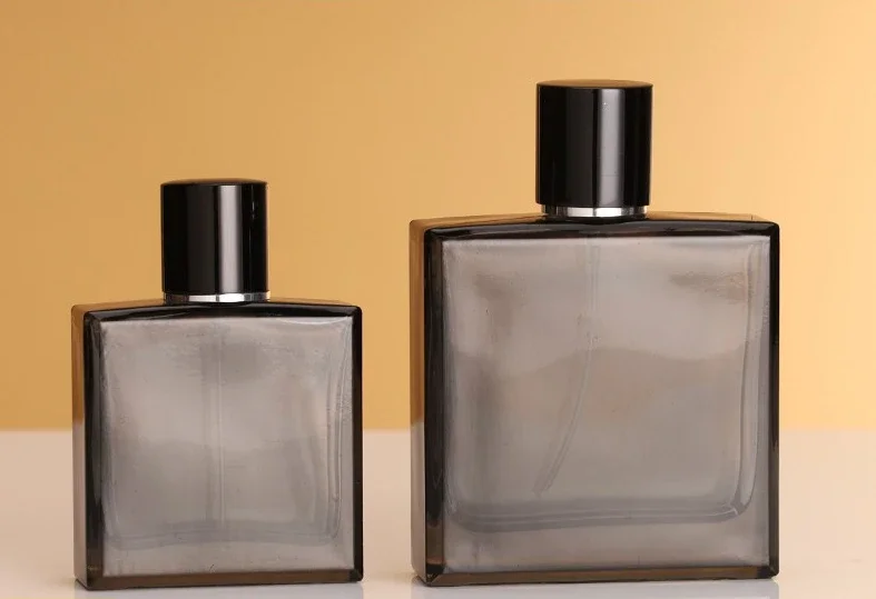 Transparent Black Glass Perfume Bottle 50ml 100ml Flat Square Bayonet ...
