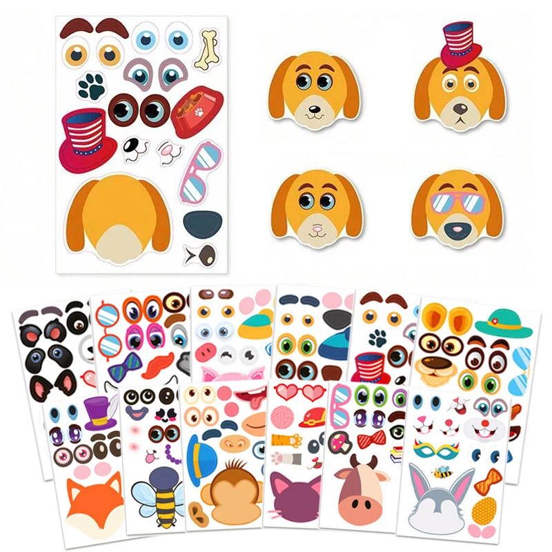 12pcs-Make-a-Face-Sticker-Animal-for-Kids-Facial-Expression-DIY ...
