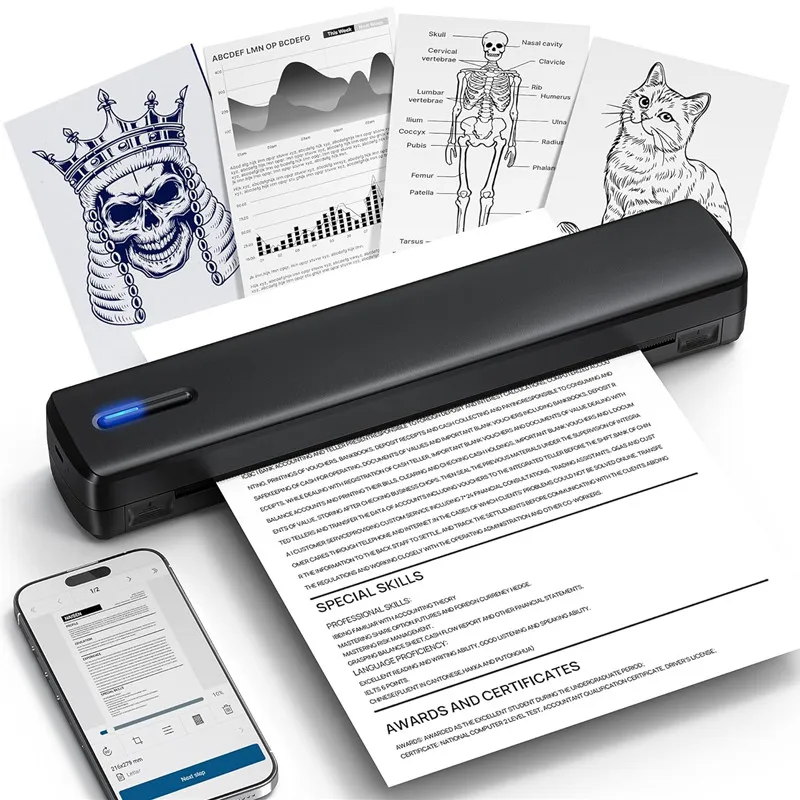 Portable wireless Bluetooth A4 thermal printer Inkless Tattoo Stencil Printer compatible with ...