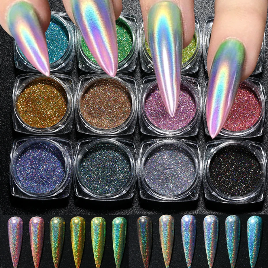 12PCS-Set-Laser-Magic-Mirror-Powder-Multifunction-Multiple-Effect-Metal ...