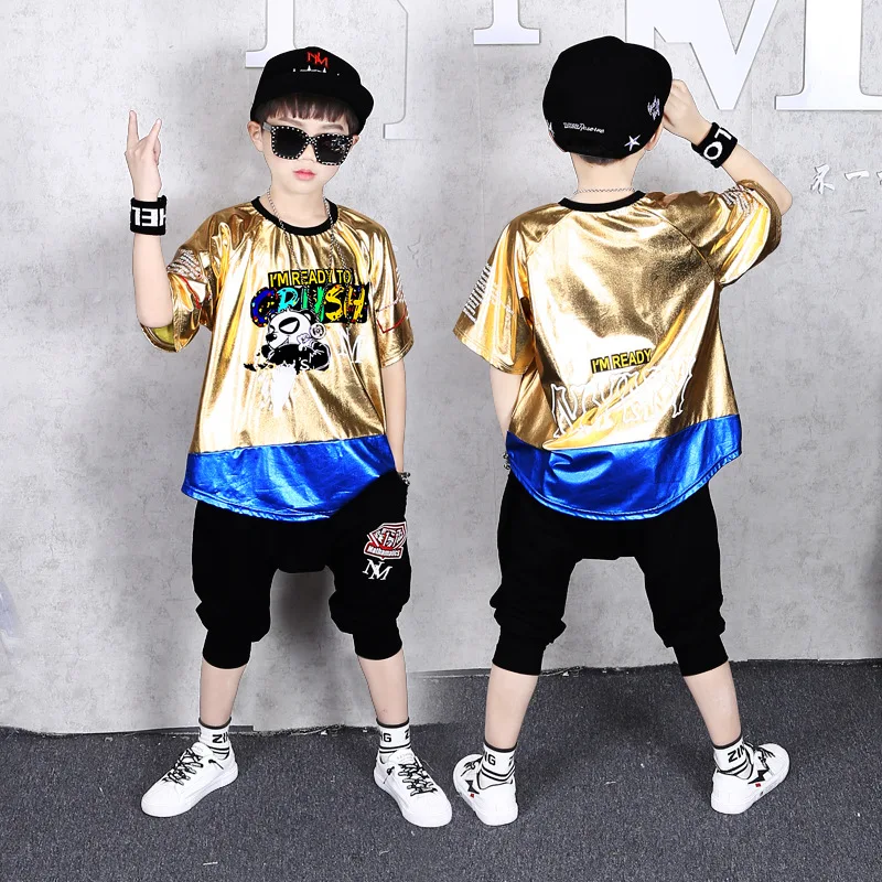 Gold-Silver-kids-Jazz-Clothing-set-dancing-Bling-Sequined-Girls-Boys ...