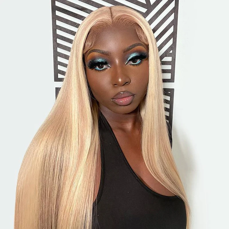 36 inch 613 Honey Blonde Color Straight 13x4 Lace Front Human Hair Wigs ...