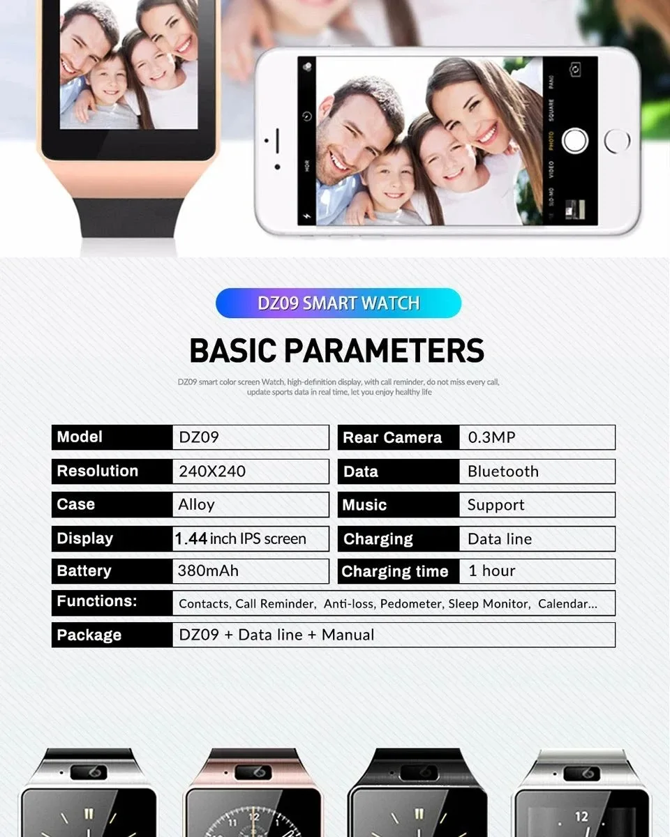 SIM Card DZ09 Mobile Smartwatch Sleep Monitor Phone Watch Fitness ...