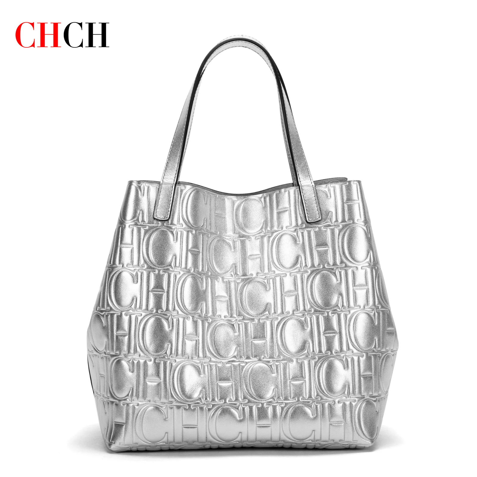 CHCH Women's Handbag Brand Classic Cow Leather Steel Stamped Large ...