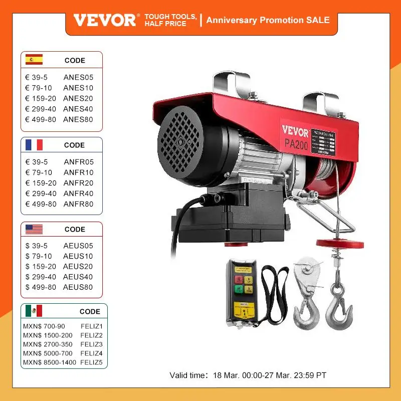 VEVOR-Paranco-Elettrico-Telecomandato-100kg-200kg-480W-Argano-Elettrico ...
