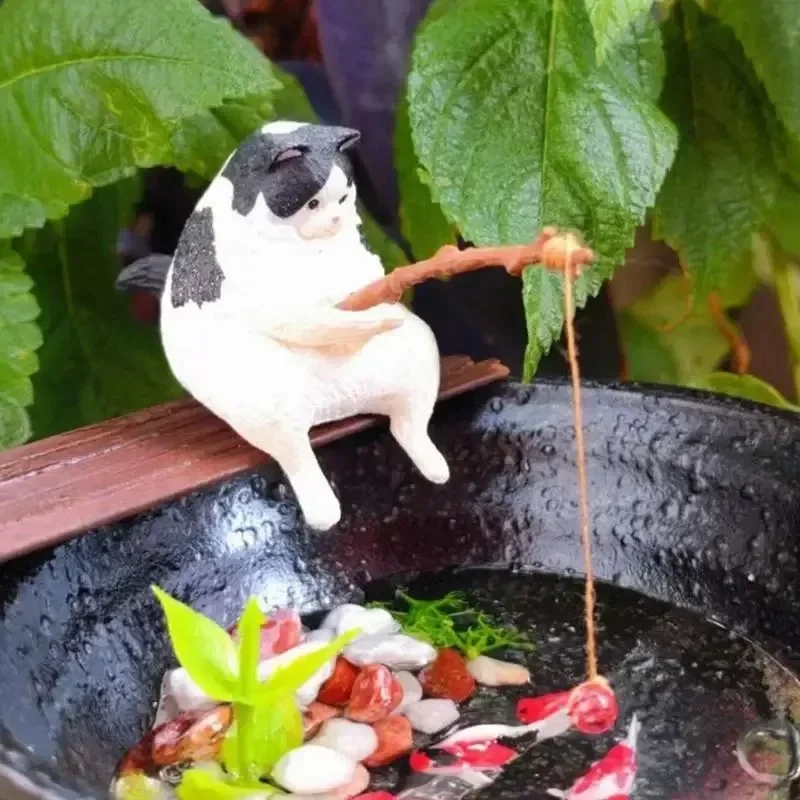 Cats-Fishing-Figurine-Cat-Sculpture-Sitting-Fishing-Little-Cute-Cat ...