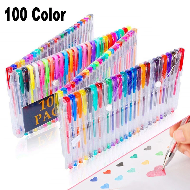 Gel Pens Highlighter | Gel Glitter Pen Set | 100 Gel Pens | Stationery ...
