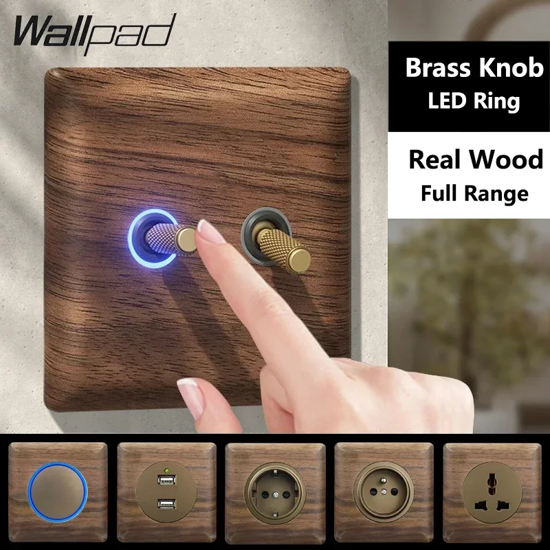Wallpad-Toggle-Wall-Light-Switch-1-4-Gang-Real-Wood-Walnut-Panel ...