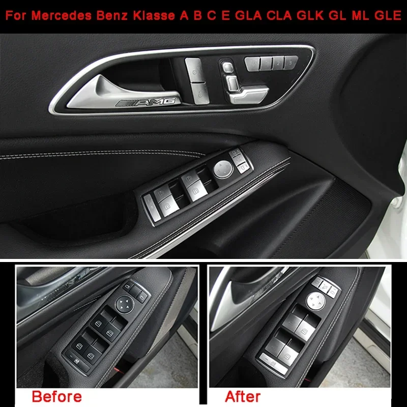 14PCS-Chrome-Window-Lift-Button-Trim-Cover-Sticker-For-Mercedes-Benz ...