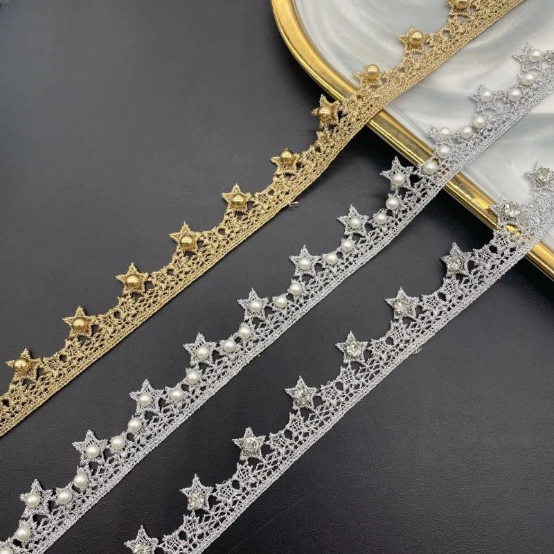 5Yard-Lot-Gold-Silver-2CM-Star-Beaded-Embroidery-Lace-Trim-Ribbon-DIY ...