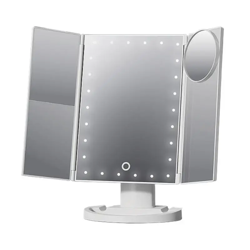 Cosmetic-Mirror-With-Lighting-Dimmable-Trifold-Hair-Cut-Mirror-52-LED ...
