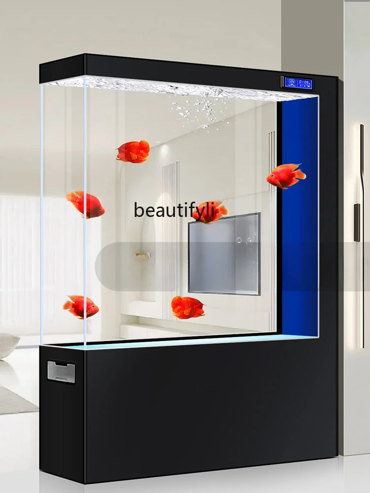 Super-White-Glass-Fish-Tank-Living-Room-Screen-Large-Floor-Ecological ...
