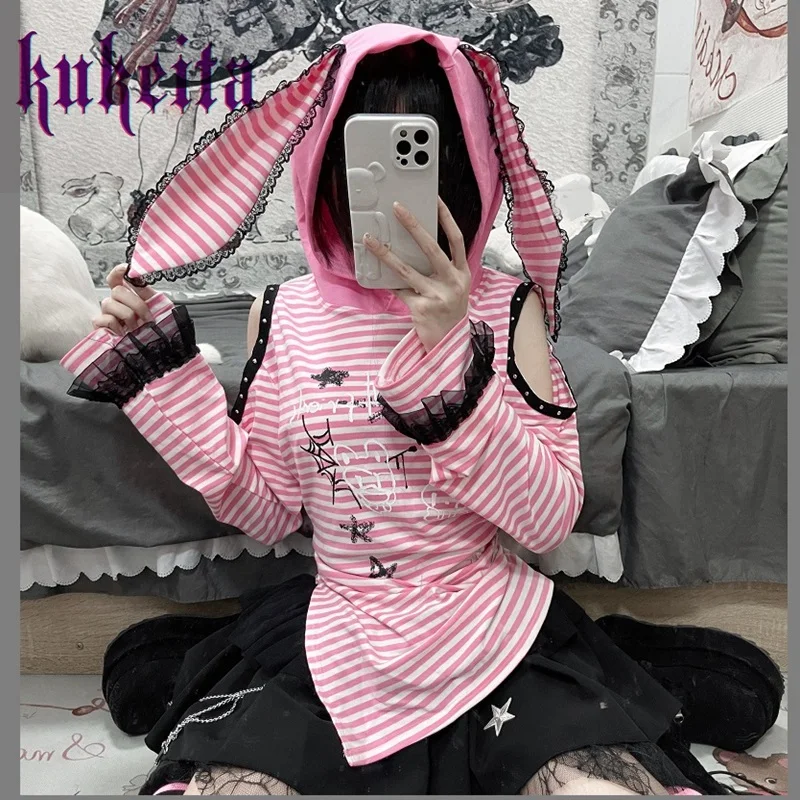 Harajuku-sudaderas-con-capucha-de-orejas-de-conejo-para-mujer-camiseta ...