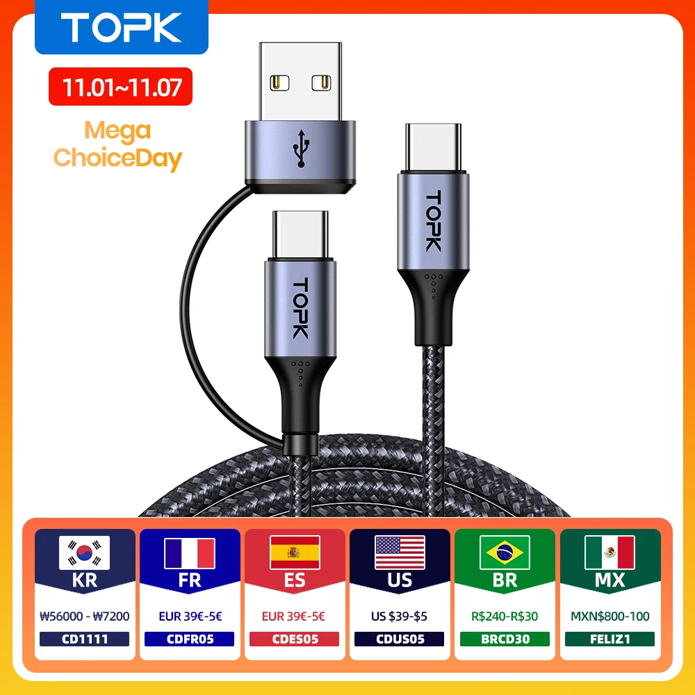 TOPK-60W-PD-Fast-Charger-Cable-USB-C-to-USB-Type-C-Cable-for-MacBook ...