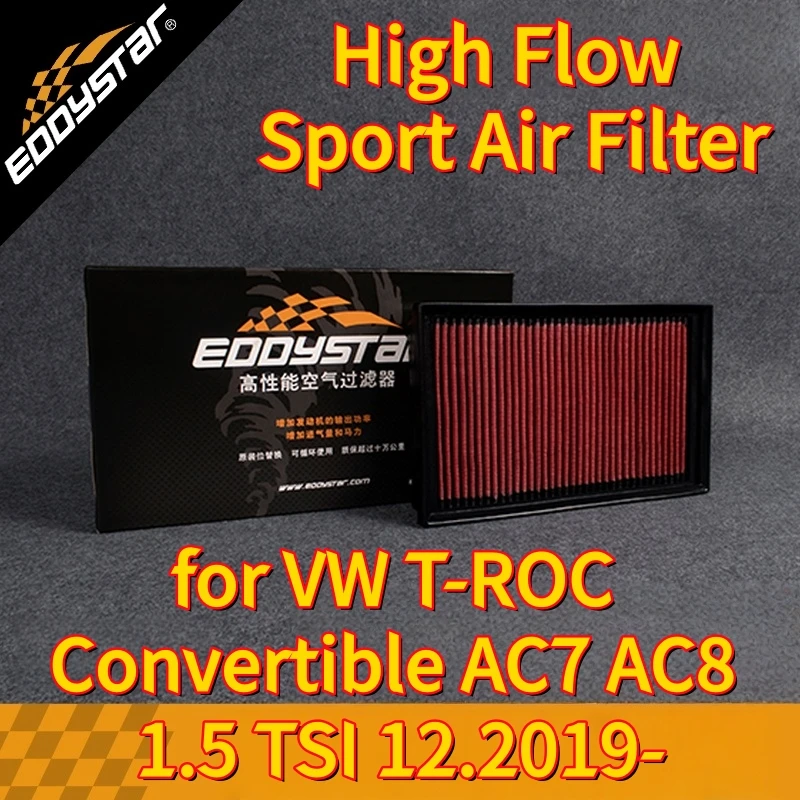 High Flow Sport Air Filter for VW T-ROC Convertible AC7 AC8 1.5 TSI 12. ...