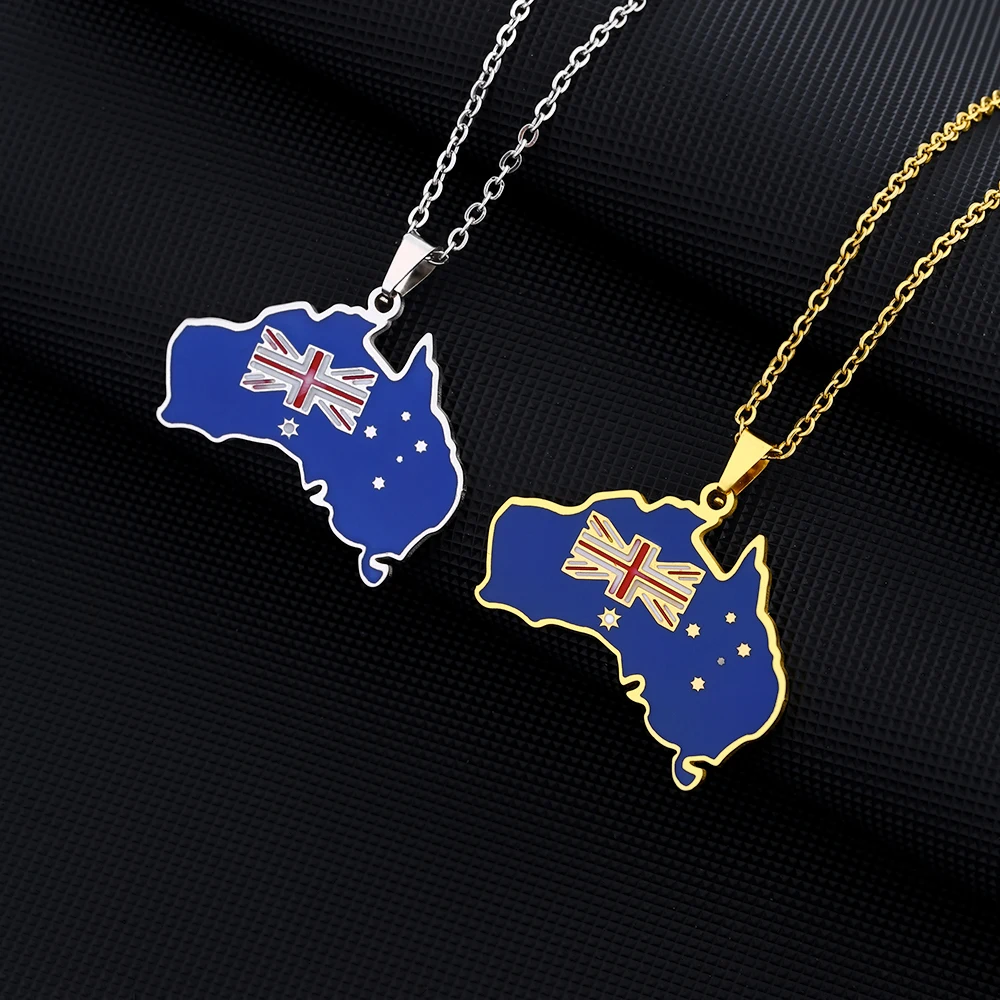 New-Australia-Map-Flag-Pendant-Necklace-For-Women-Men-Gold-Silver-Color ...