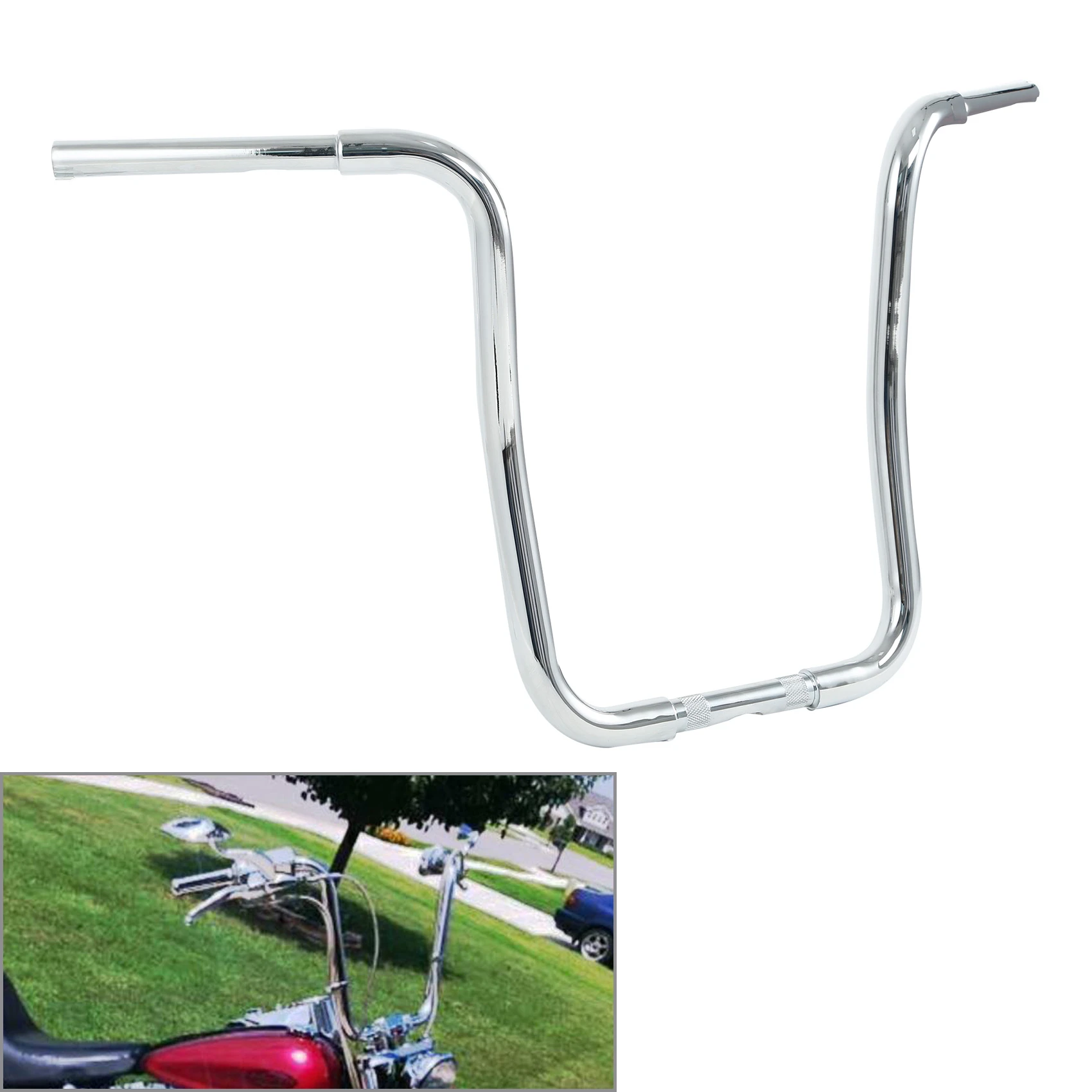 Motorcycle 12 14 16 18" inch Rise 1-1/4" Ape Hanger Curved Handlebar ...