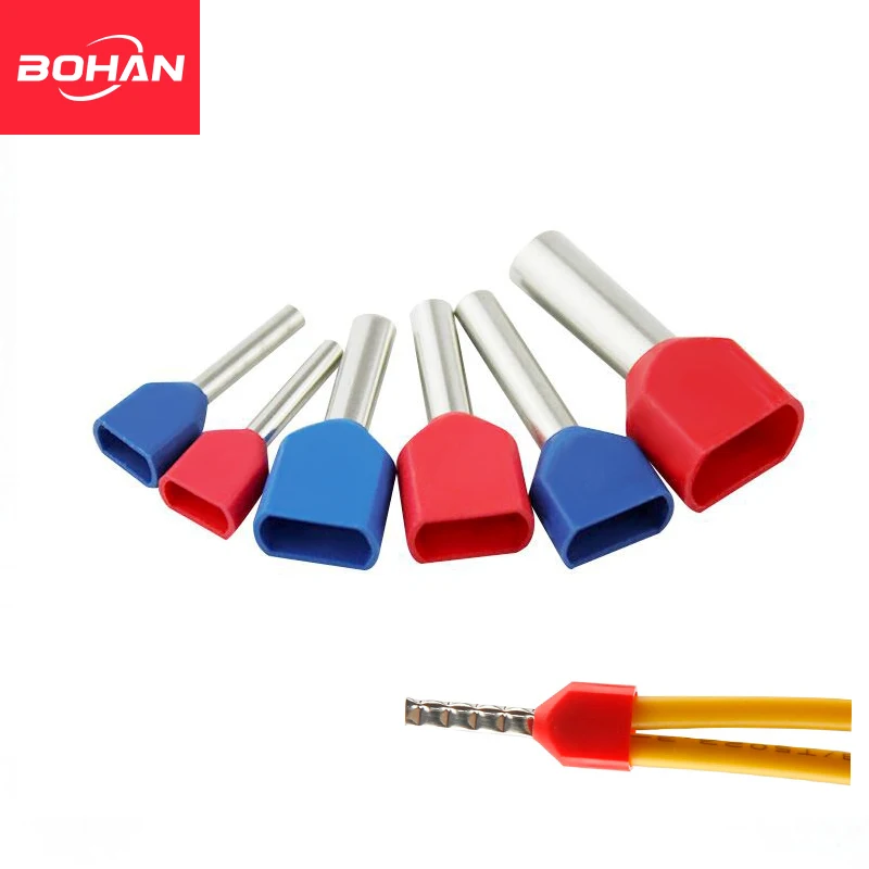 100PCS-Red-Copper-Insulated-Ferrules-Cord-End-Crimp-Terminal-Double ...