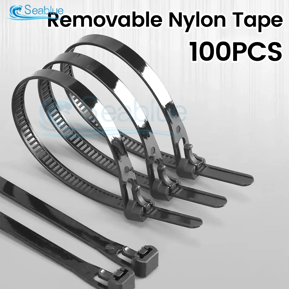 100PCS-Self-Locking-Tape-Removable-Nylon-Tape-Black-8mm-Reusable ...