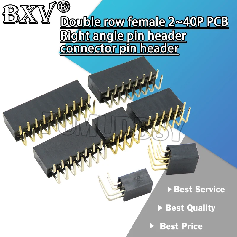 2.54MM R/A Double Row Female 2~40P PCB Board Right Angle Pin Header ...