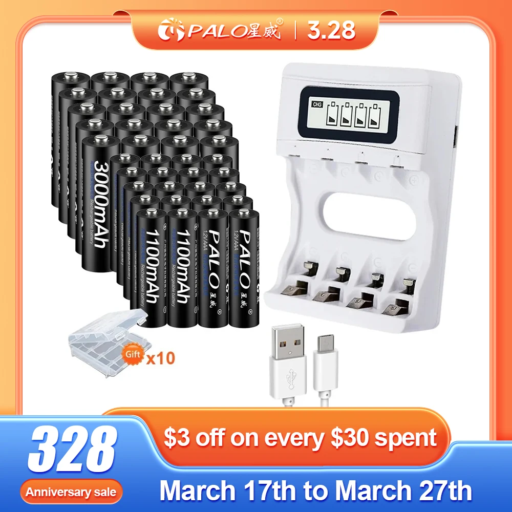 HOT-PALO-AA-Battery-3000mah-1-2v-AAA-Rechargeable-Batteries-1100mah-with-Smart-AA-Battery ...