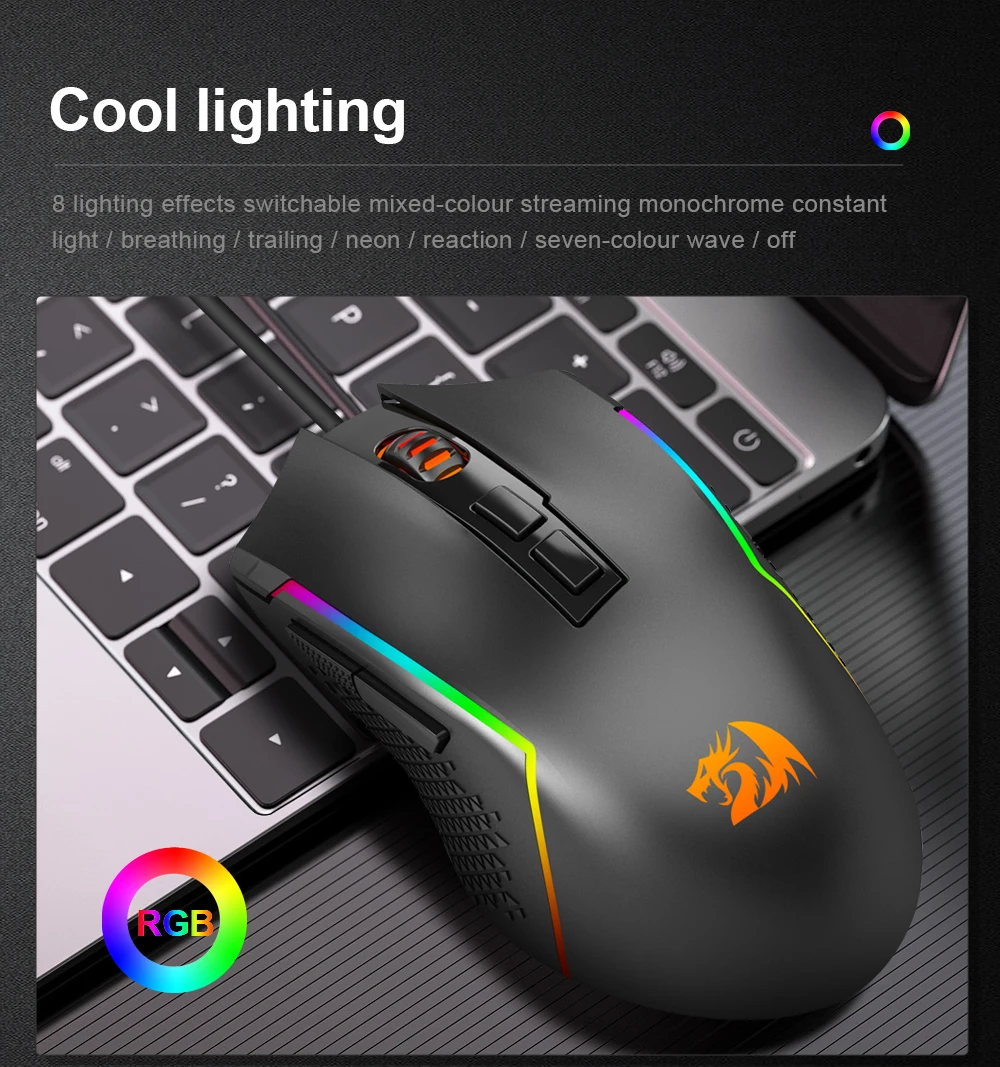 REDRAGON G106 USB RGB wired Gaming Mouse 8000 DPI 6 programmable game mice backlight ergonomic ...