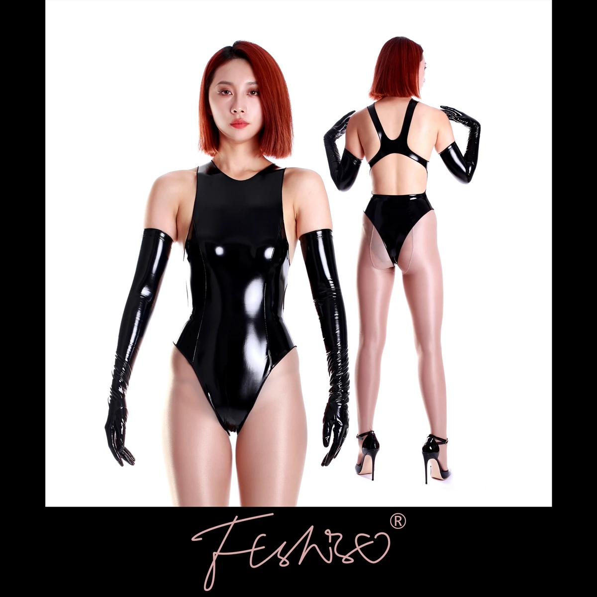 Ftshist Shiny Pu Leather Bodysuits Sexy Patent Leather Bodycon Latex