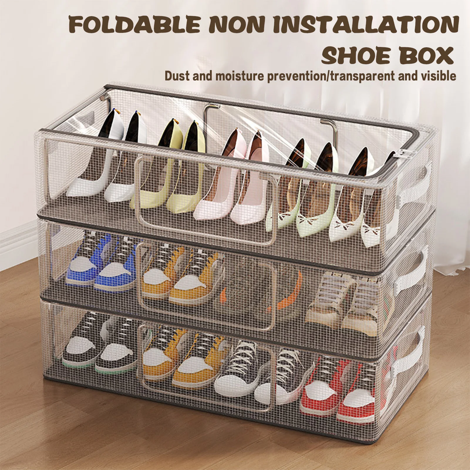 Foldable-Transparent-Shoe-Storage-Box-Waterproof-Stackable-Shoe-Case ...