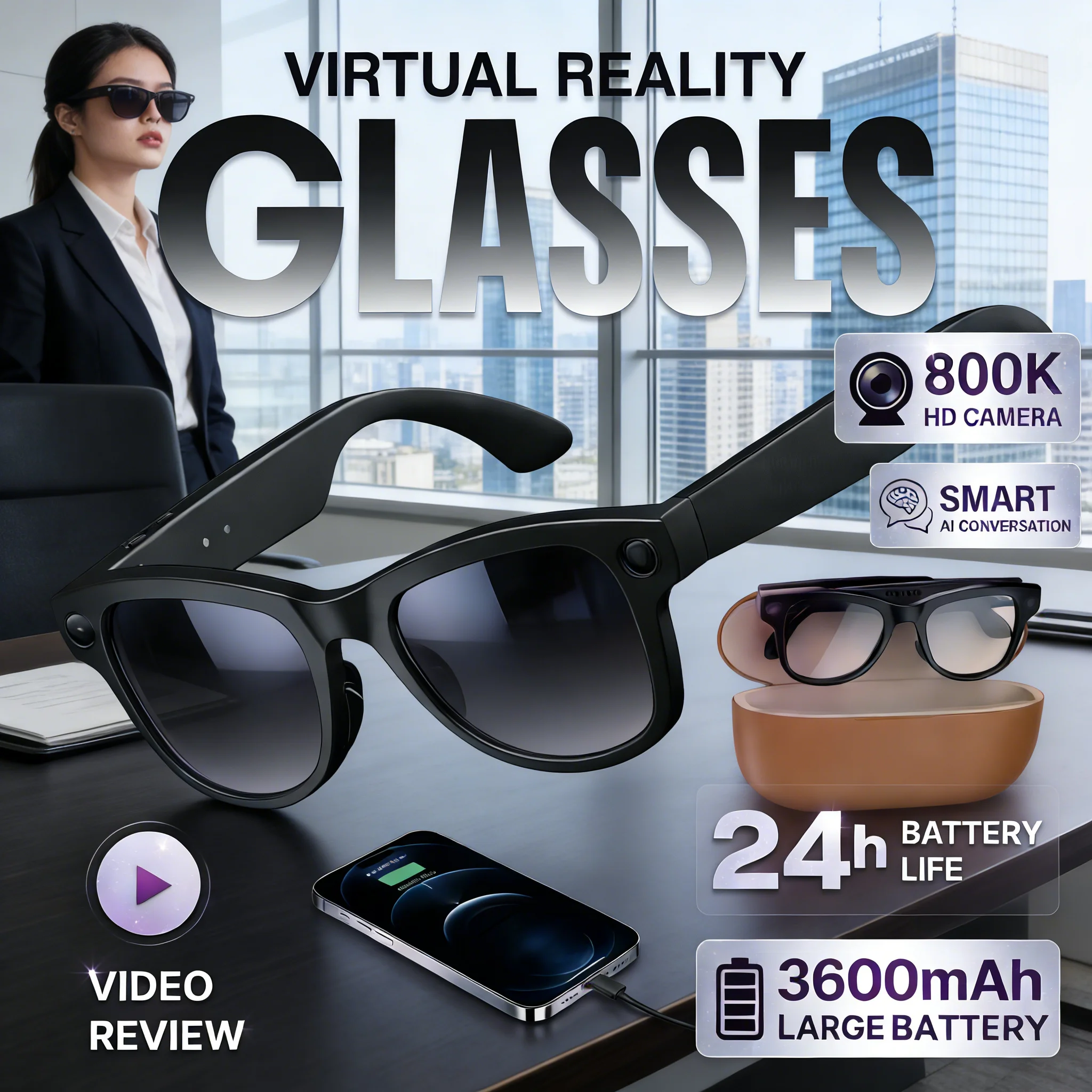 Nouvelles lunettes intelligentes IA avec caméra 8MP, vidéo 4K et photos ...