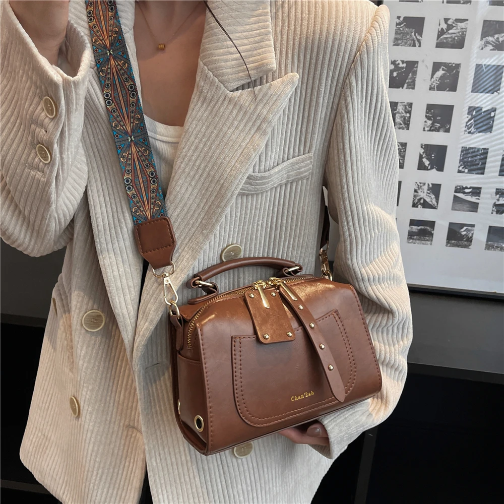 GLMAHUA Vintage Small Boston Bags For Women Wide Strap Women's Shoulder ...