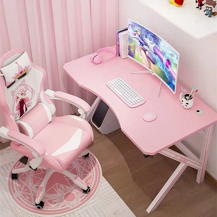 Pink Gaming Desk Girls Study Desk Laptop Table Computer Table Chair ...
