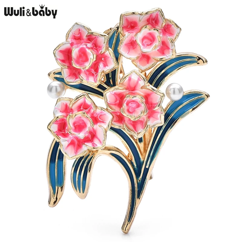 Wuli&baby Enamel Peony Flowers Brooch Pins 2 Colors Fashion Plant ...