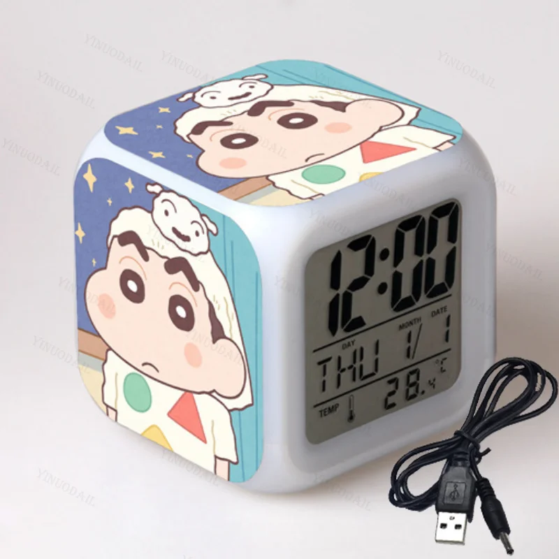 Anime Crayon Shin Chans Color changing Alarm Clocks Cartoon Square ...