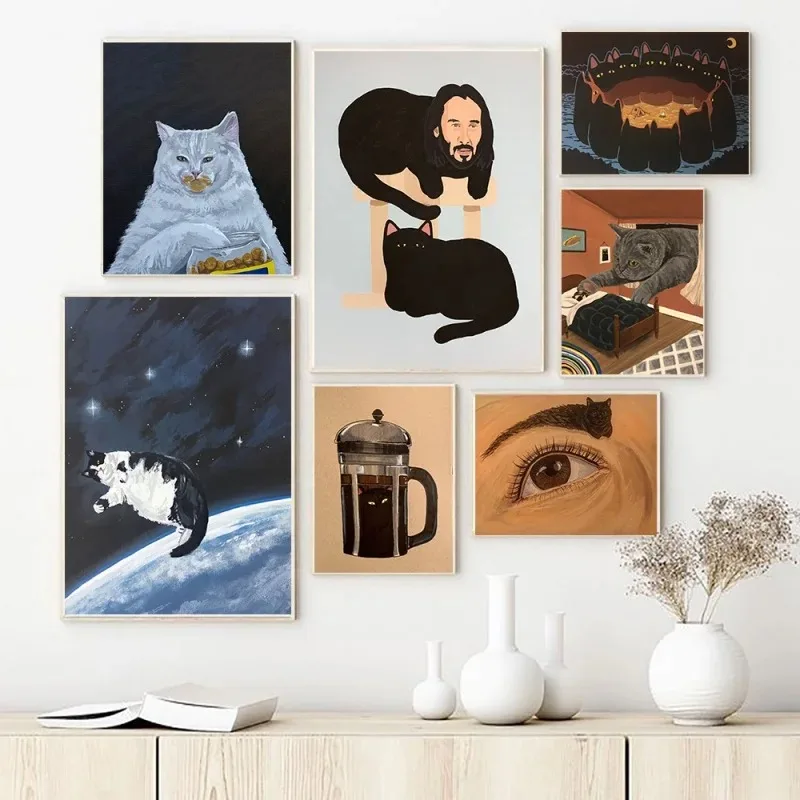 Abstract-Cat-Lost-In-Mind-Wall-Art-Painting-Canvas-Prints-Cute-Animals ...