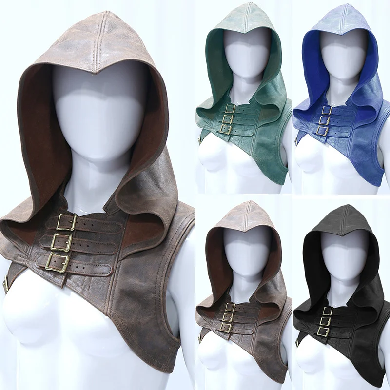 Hooded Leather Cloak Cape Cowl Adult Medieval Wicca Costumes Pagan ...
