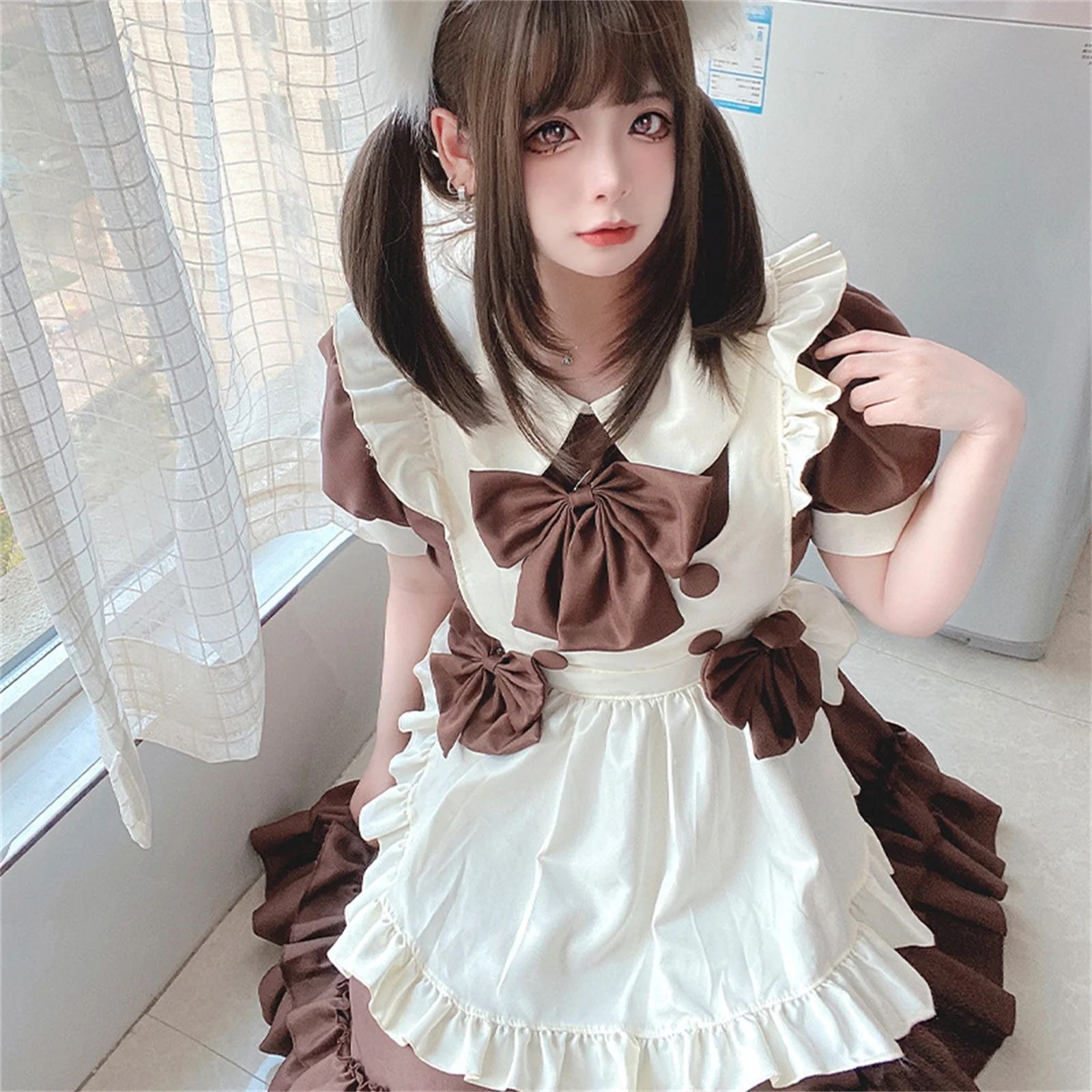 Cute Lolita Japanese Maid Costumes Brown Sweet Maid Cos Dress Role Party Maid Cosplay Costume ...