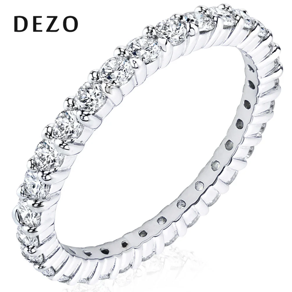 DEZO 2mm Moissanite Wedding Band Rings for Women 925 Sterling Silver ...
