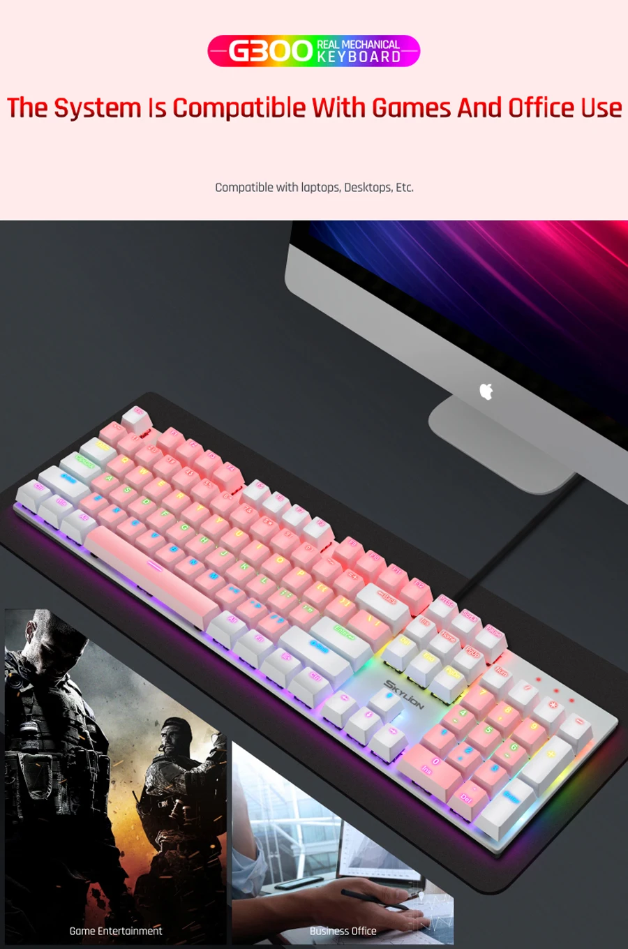 SKYLION G300 Ergonomic Low Keycap Real Mechanical Keyboard | Unendingtech