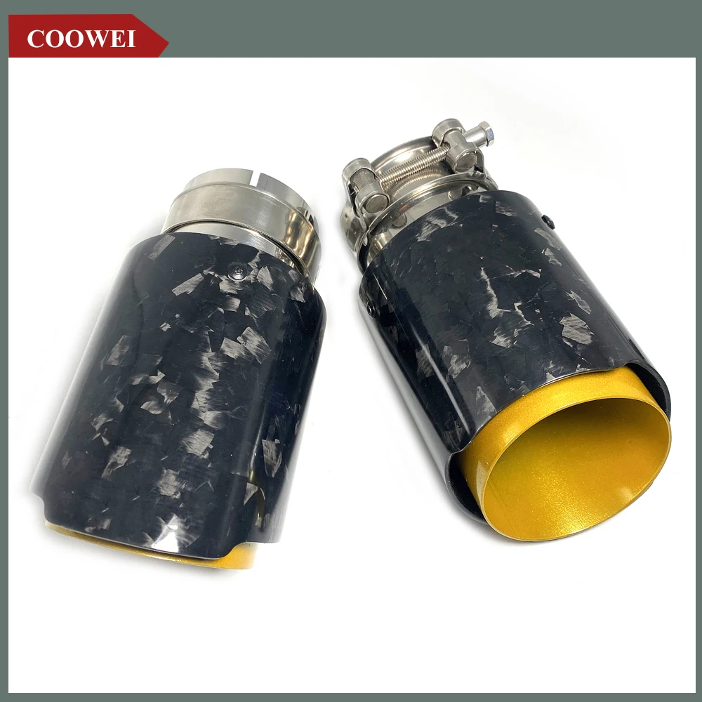 1Pcs-Car-Glossy-Forge-Carbon-Fiber-Golden-Muffler-Tip-Exhaust-System ...