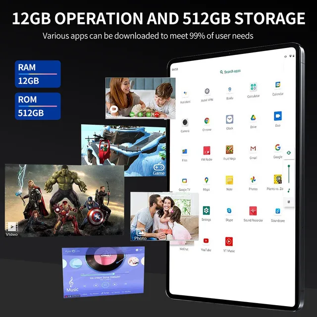 New Global Version Android 11.0 12GB RAM 512GB ROM Tablet 12 Inch HD 4K ...