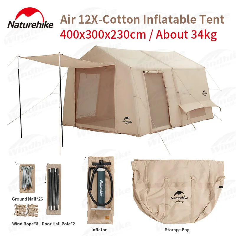 Naturehike Air 12x Outdoor Inflatable Tent 3-4 People Cotton Cloth Gas ...