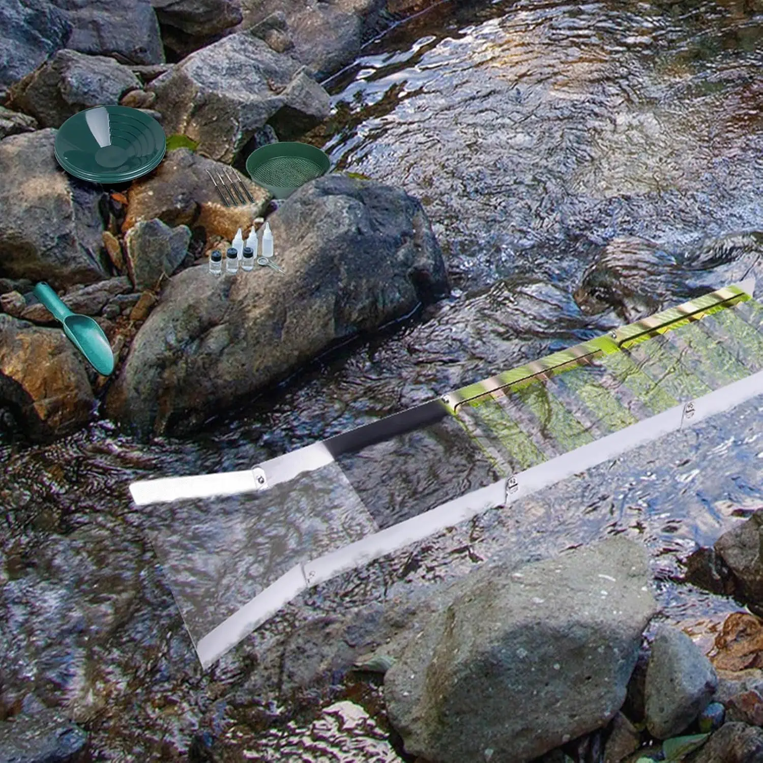 New Gold Panning Tool Kit Non Powered Gold Chute Folding Portable ...