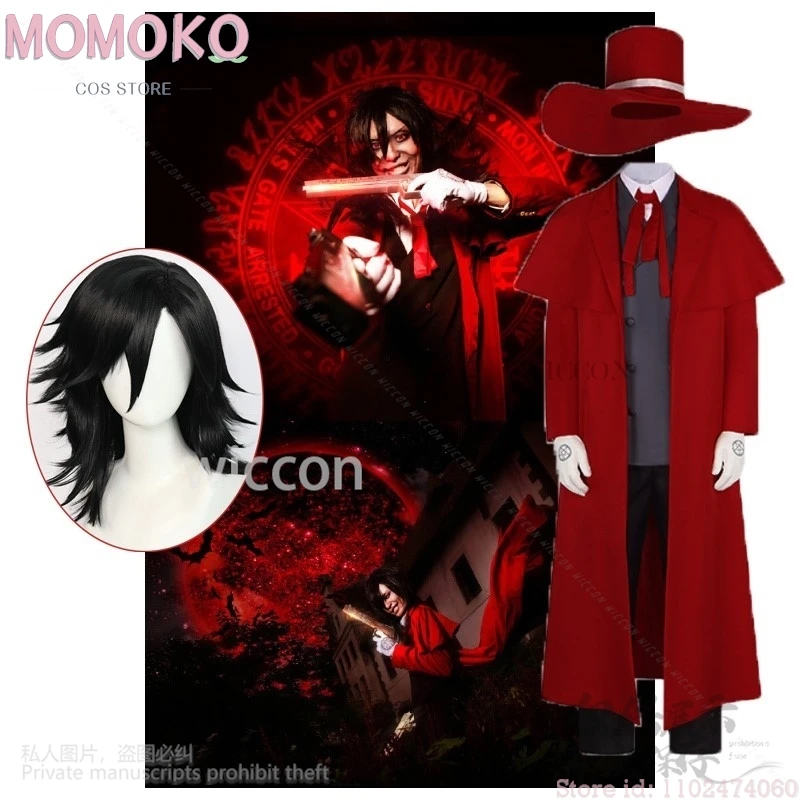 Anime-Hellsing-Alucard-Cosplay-Fantasia-Uniforme-Vermelho-Manto-Longo ...