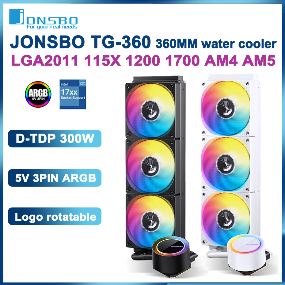 JONSBO TG-360 Black/White CPU Liquid Cooler 5V/3PIN ARGB Fan Water Cooling Radiator For LGA2011 ...