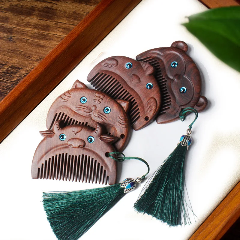 Twelve-Zodiac-Carved-Flower-Combs-Portable-Gold-Silk-Sandalwood ...