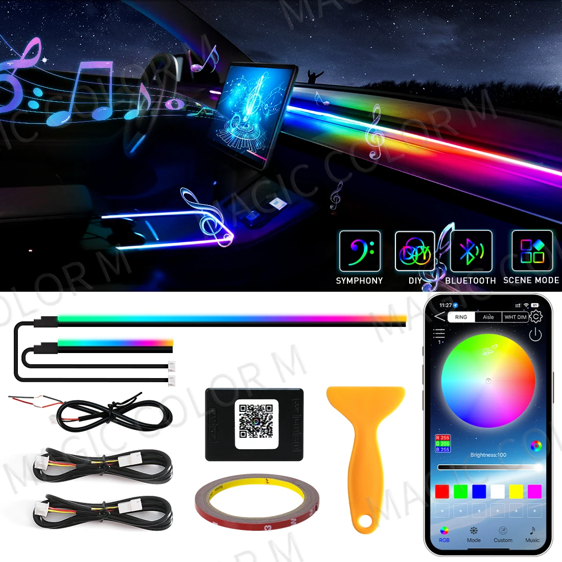 140cm-55-12-Car-Ambient-Light-LED-Symphony-RGB-Interior-Acrylic-Strips ...