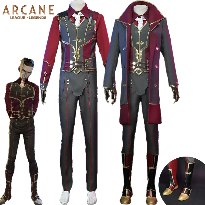 Game LOL Arcane Silco Cosplay Costume Military Uniform Trench Coat Boot ...