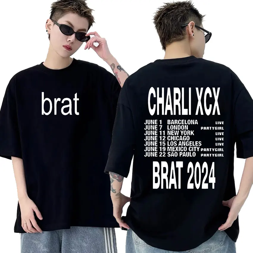 Charli Xcx Brat 2024 Tour Album T-shirts Men Hip Hop Vintage Fashion T ...