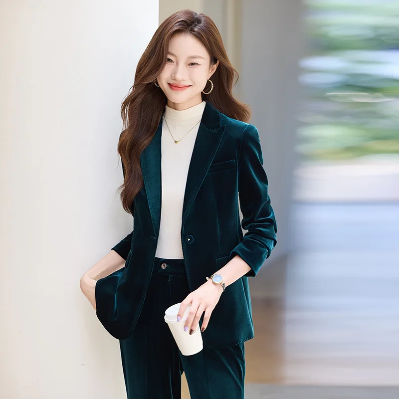 Fashion Velvet Women Suits Elegant One Button Peak Lapel Slim Fit ...