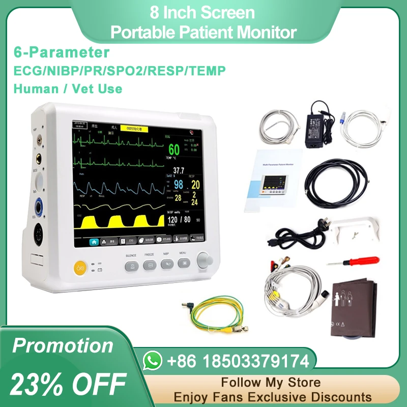 Monitor paciente portátil de 6 parâmetros, 8 "tela, humano, uso do veterinário, ECG, NIBP, PR ...